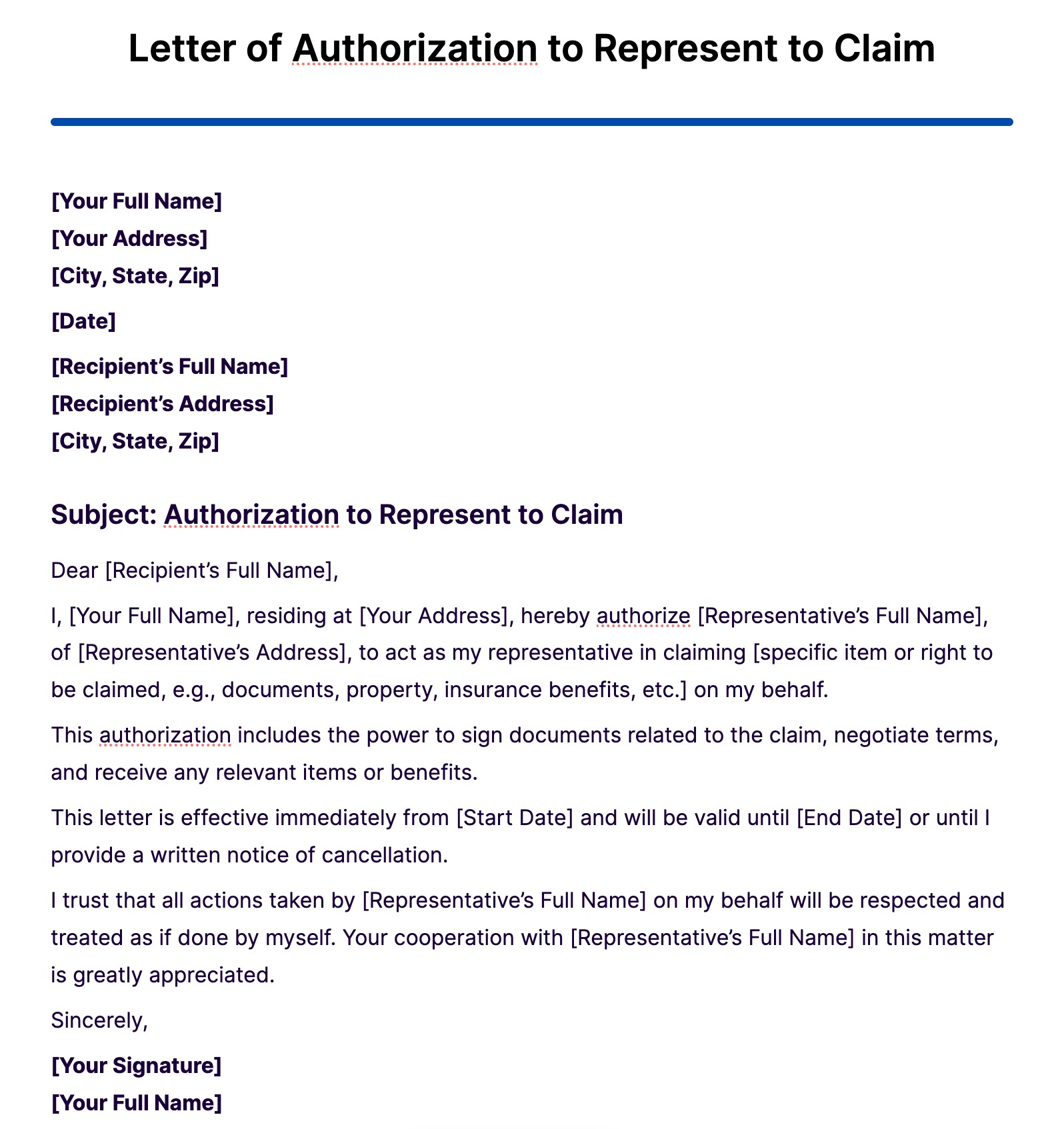 Letter of Authorization to Represent - 12+ Examples, Format, Sample ...