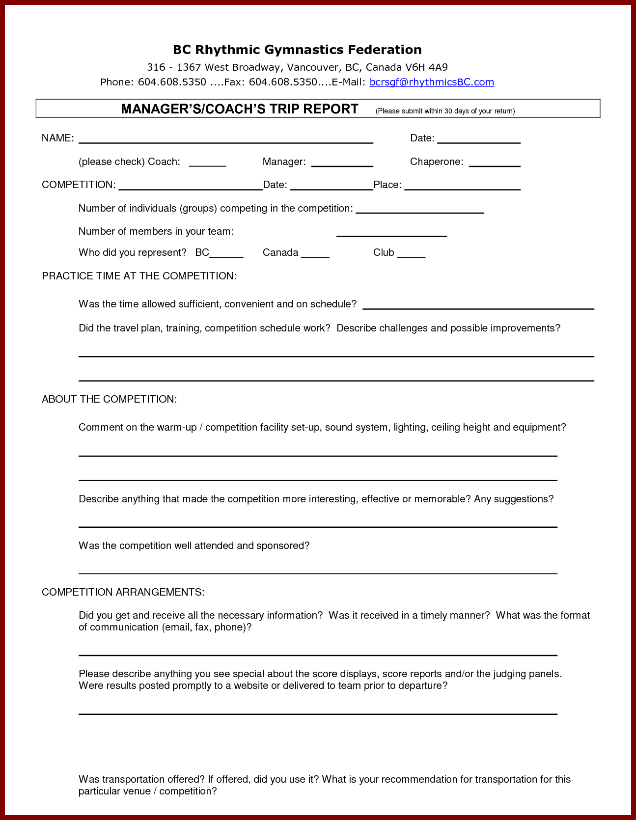 Business Trip Report Template Pdf