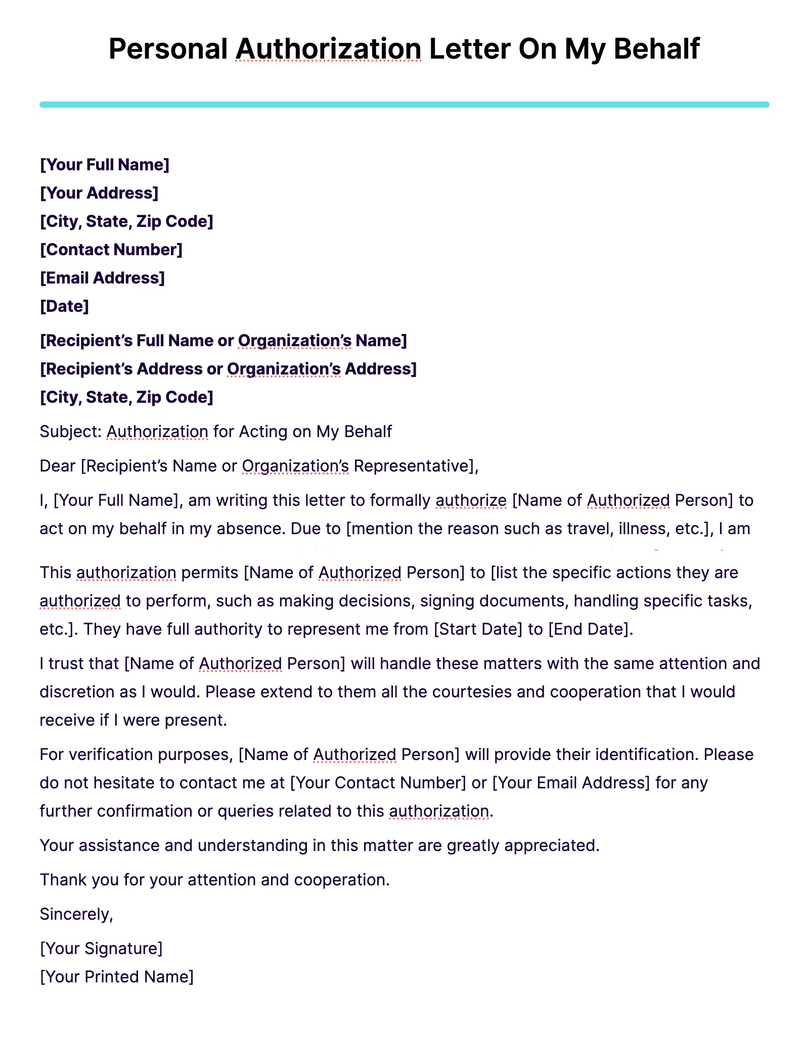 Personal Authorization Letter - 16+ Examples, Format, Sample | Examples
