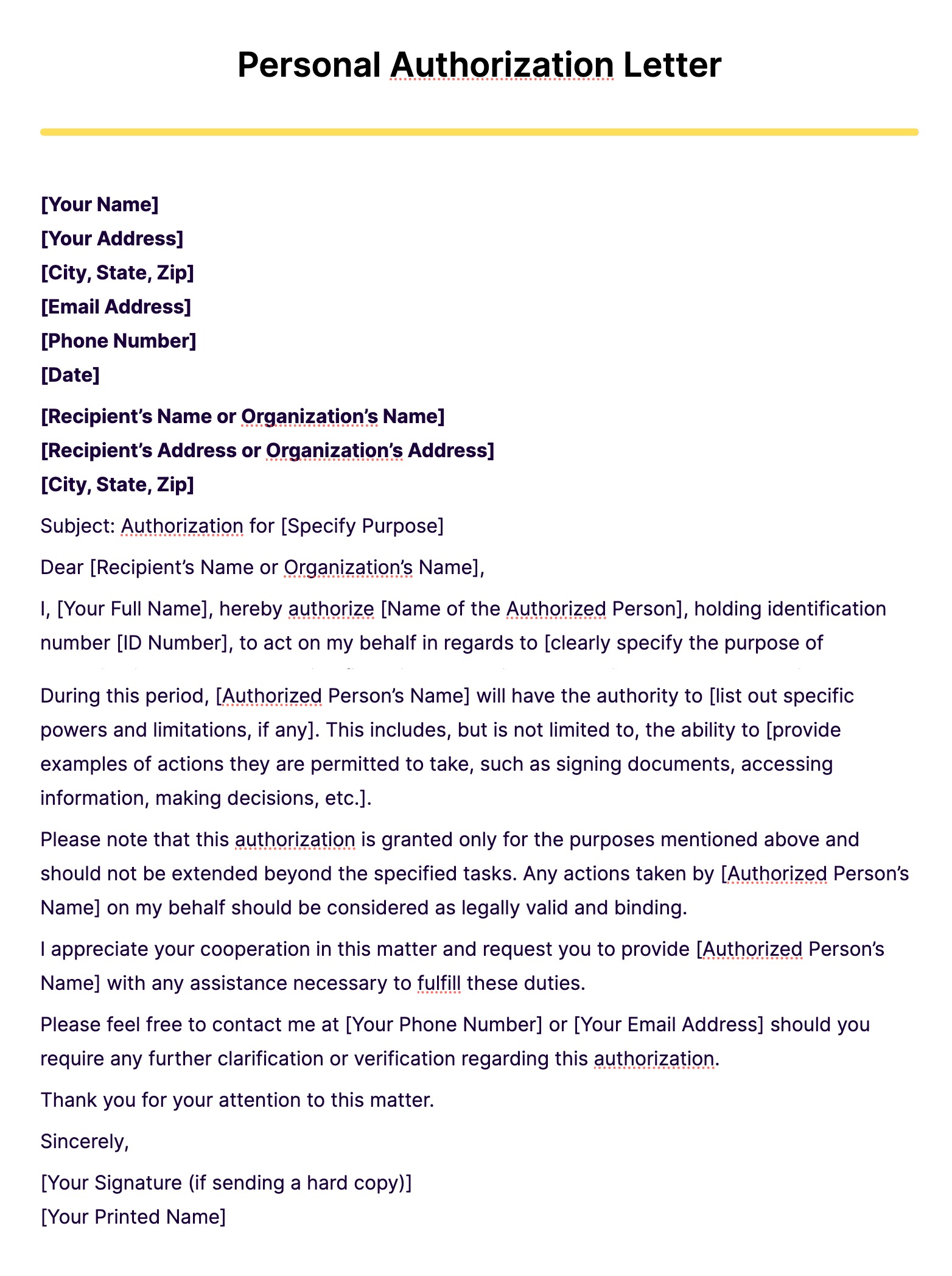 Personal Authorization Letter - 16+ Examples, Format, Sample | Examples