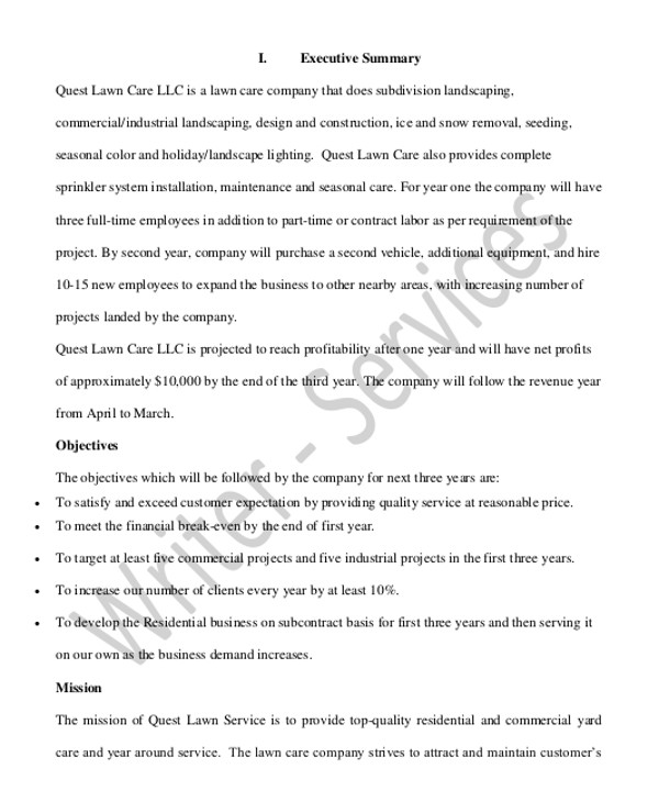 Lawn Care Business Plan Examples 10 Templates In PDF DOC Examples
