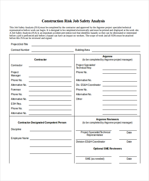 Job Safety Analysis Examples 17 PDF Word Pages Examples