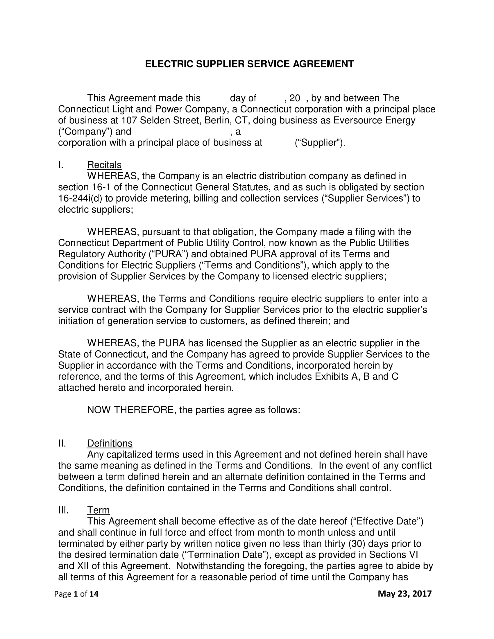 Free Electrical Service Contract Template Printable Templates