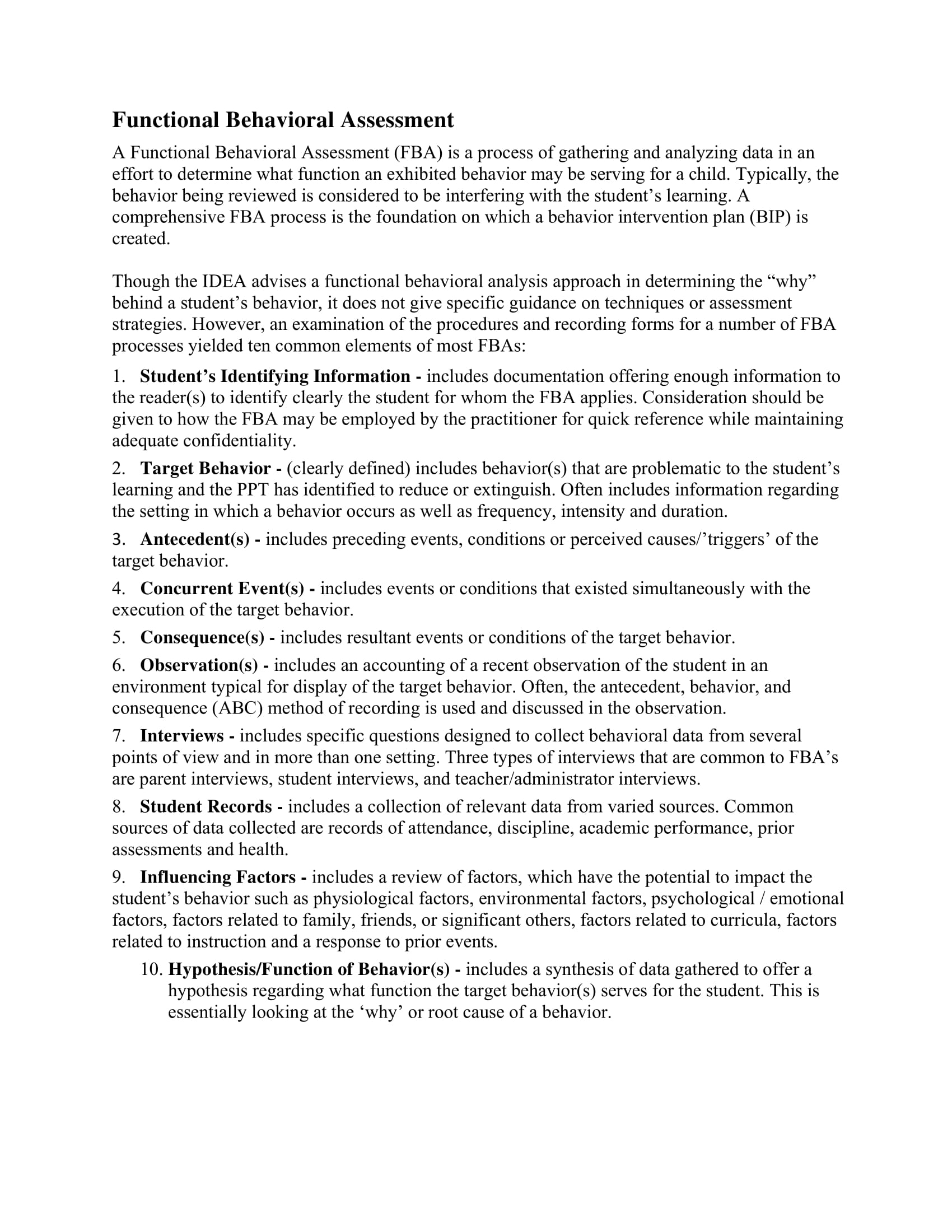 Functional Behavioral Analysis - 10+ Examples, Format, Pdf | Examples