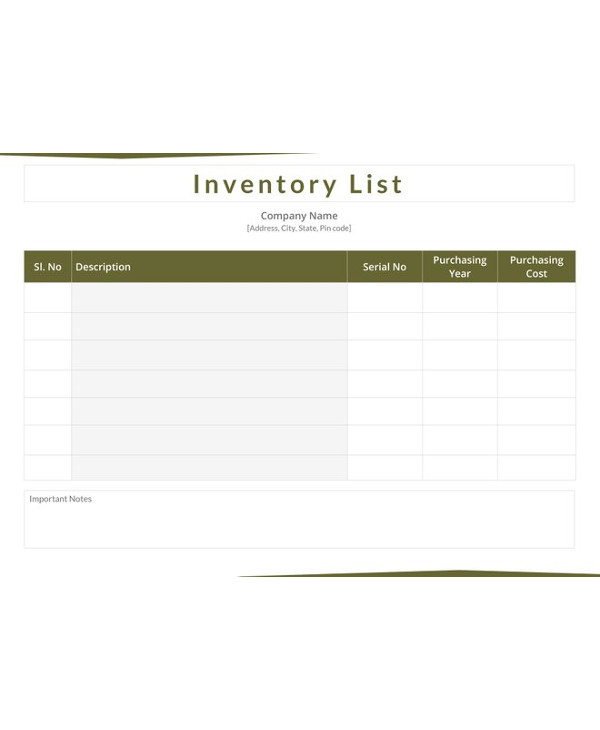 Inventory List Examples 13 PDF Word Apple Pages Apple Numbers 