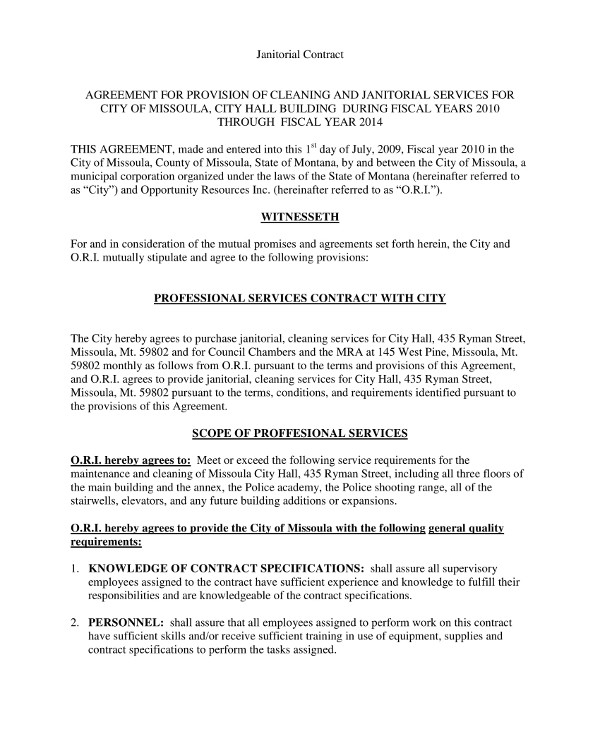 Janitorial Service Contract 13 Examples Format Pdf Examples