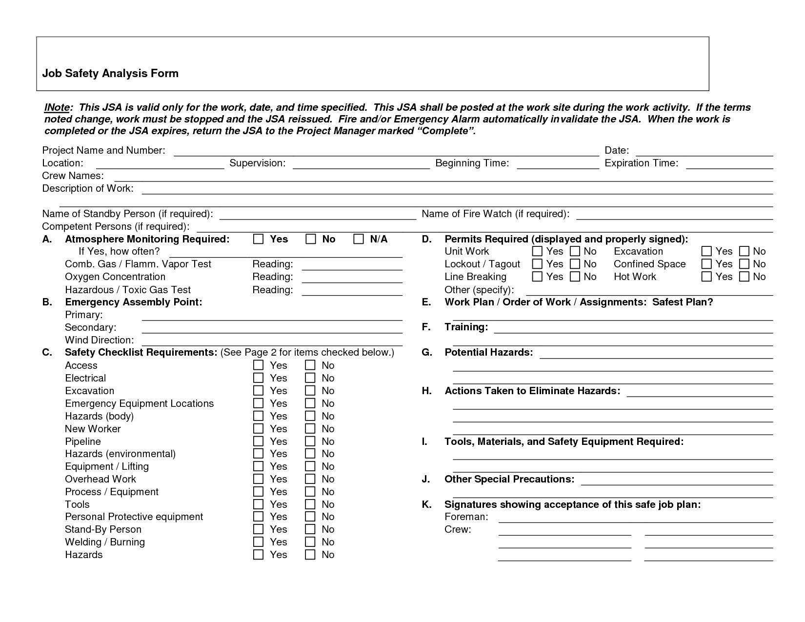 Safety Plan Template Editable