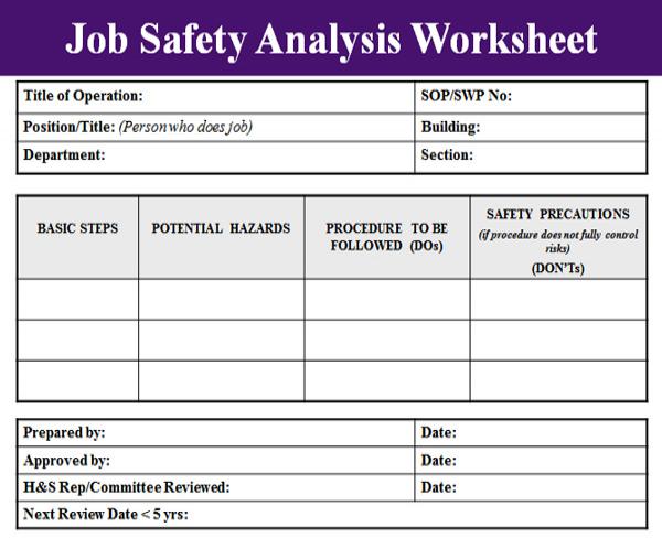 Job Safety Analysis Examples 17 PDF Word Pages Examples
