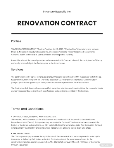 Bathroom Renovation Contract Template - 13+ Examples, Format, Pdf ...