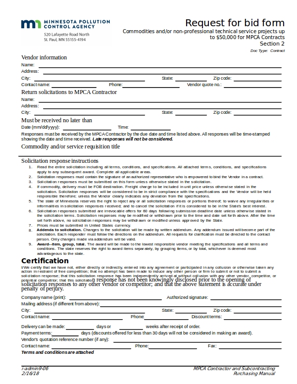 Vendor Bid Form - 10+ Examples, Format, Sample | Examples