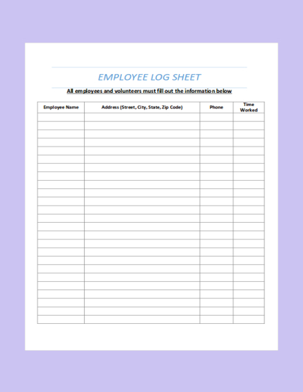 Log Sheet - 19+ Examples, Format, Pdf | Examples