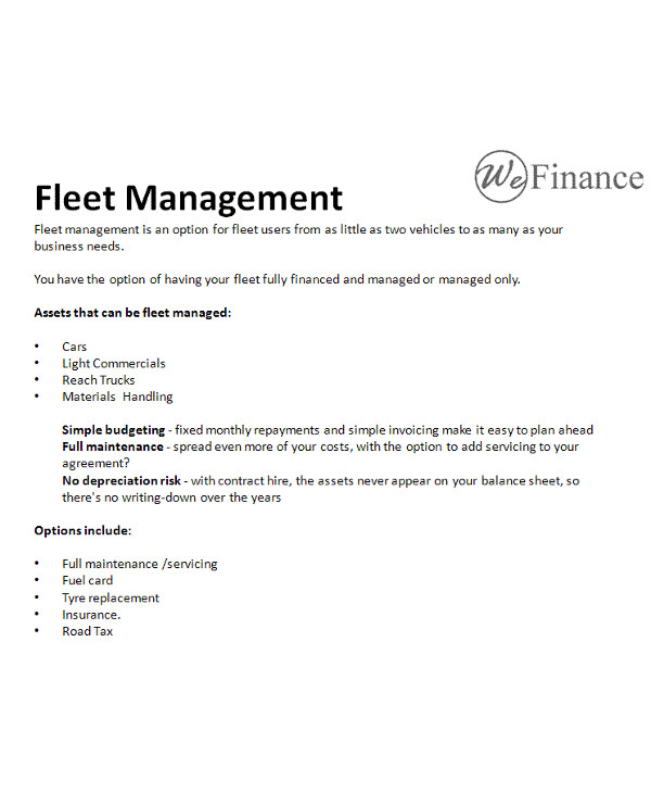 Fleet Management Contract 9 Examples Format Pdf Examples