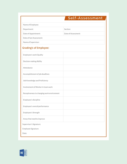 Self-assessment Examples - 46+ Samples in PDF | DOC | Examples