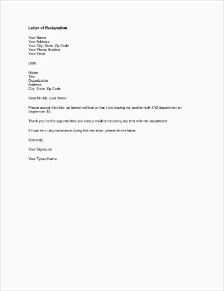 Sample Letter Of Resignation Retirement Collection Letter Templates