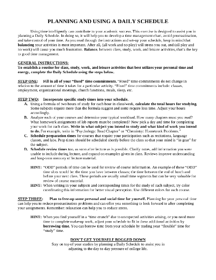 Daily Itinerary Template Master Template