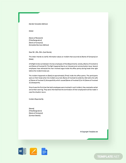 Incident Report Letter 23 Examples Format Pdf Examples