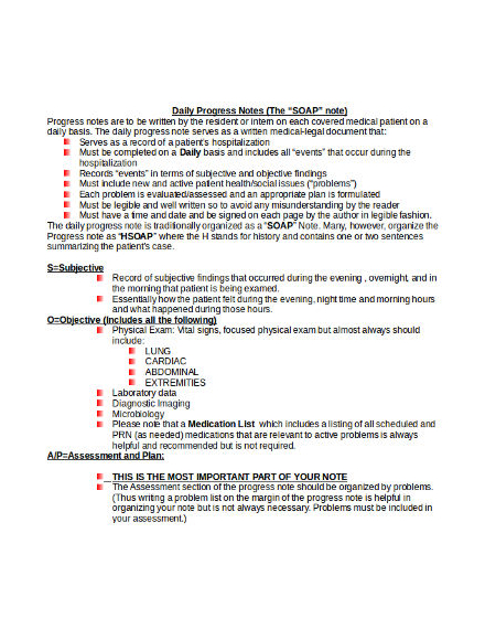 Soap Note Format Template Soap Note Notes Template Daily Progress Images