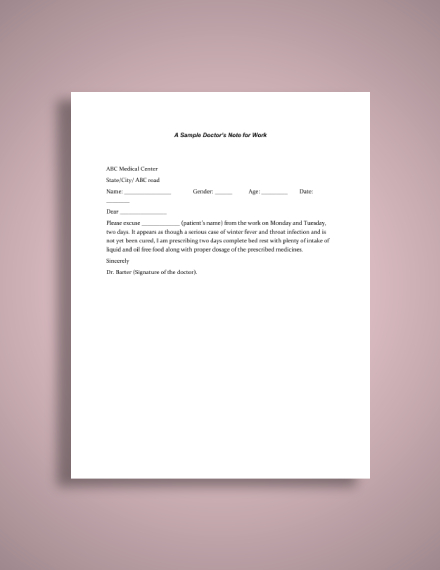 Doctor's Note for Work - 10+ Examples, Format, How to produce, PDF