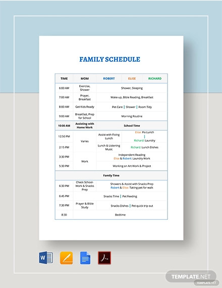 Family Daily Schedule - 10+ Examples, Format, Pdf | Examples