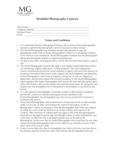 Photography Contract - 17+ Examples, Format, Pdf | Examples