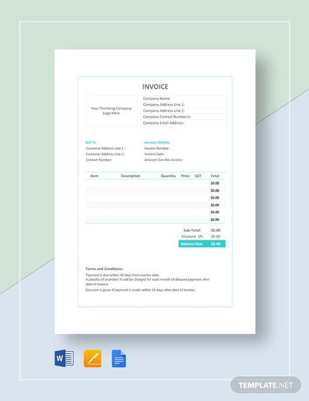 Plumbing Invoice Examples - 8+ Samples in Google Docs | Google Sheets ...