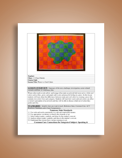 Art Lesson Plan - 10+ Examples, Format, Pdf | Examples