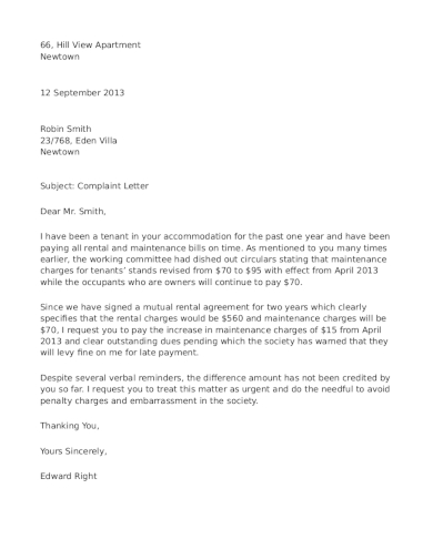Tenant Complaint Letter - 10+ Examples, Format, Sample | Examples