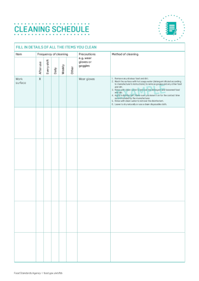 Catering Cleaning Schedule - 5+ Examples, Format, Pdf | Examples