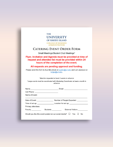 Catering Order Forms - 10+ Examples, Format, Pdf | Examples
