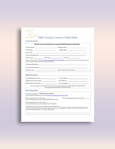 Catering Order Forms - 10+ Examples, Format, Pdf | Examples