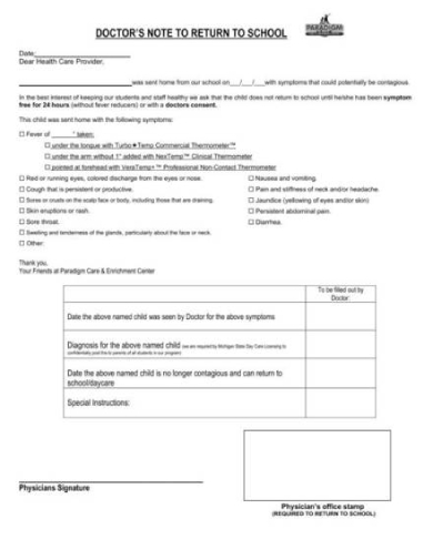 Doctor's Note for School - 10+ Examples, Format, Pdf | Examples