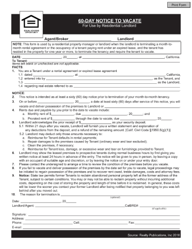 5 Tenant 60 Day Notice To Vacate Examples Templates Download Now Examples