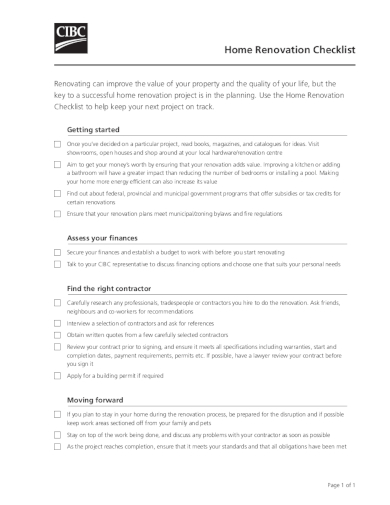 Home Renovation Checklist - 10+ Examples, Format, Pdf | Examples