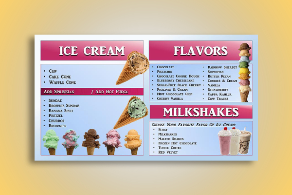 Ice Cream Menu - 6+ Examples, Format, Pdf | Examples