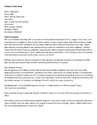Pediatric Soap Note Example Nurse Practitioner Sharedoc