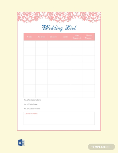 Wedding List - 5+ Examples, Format, Pdf | Examples
