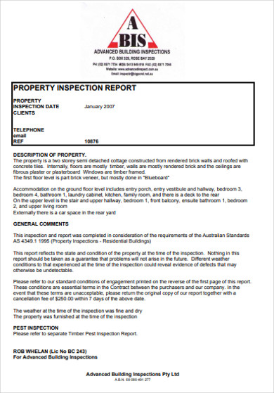 Property Inspection Report - 7+ Examples, Format, Pdf