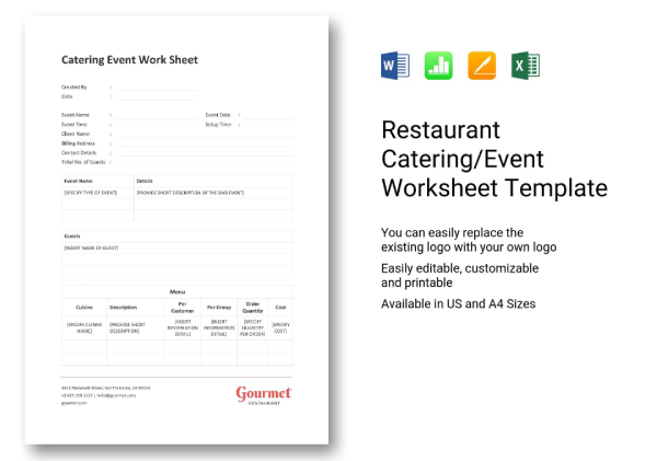 Catering Worksheet - 10+ Examples, Format, Pdf | Examples