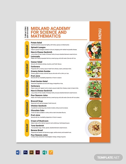 School Menu - 21+ Examples, Format, Pdf | Examples
