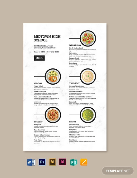 School Menu - 21+ Examples, Format, Pdf | Examples