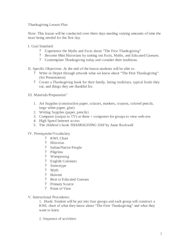 Thanksgiving Lesson Plan - 10+ Examples, Format, Pdf | Examples