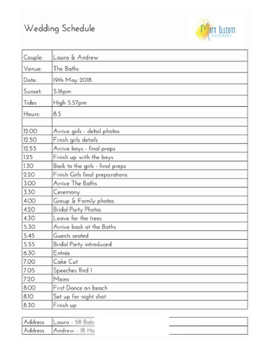 Wedding Schedule 10 Examples Format Pdf Examples Wedding Schedule 10 Examples Format Pdf Examples