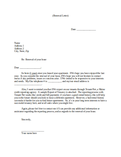 Lease Renewal Letter To Tenant 6 Examples Format Sample Examples