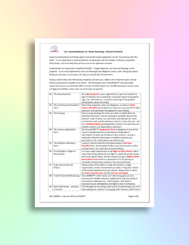 Tenant Screening Checklist - 10+ Examples, Format, Pdf | Examples