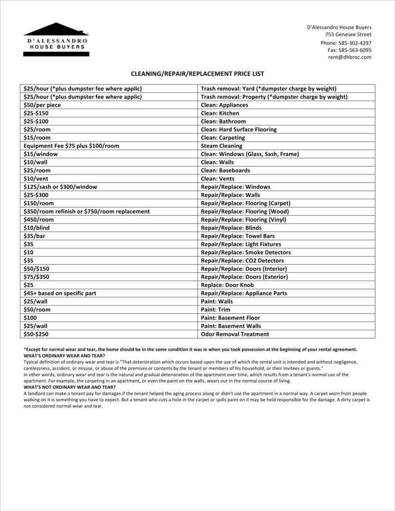 Cleaning Price List 9 Examples Format Pdf Examples