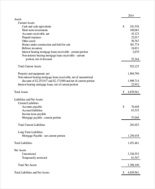 Nonprofit Balance Sheet 7 Examples Format Pdf Examples