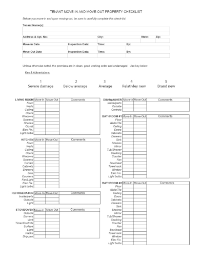 Rental Move-in and Move-out Checklist - Examples, Format, Pdf | Examples