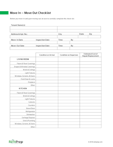 Rental Move-in and Move-out Checklist - Examples, Format, Pdf | Examples