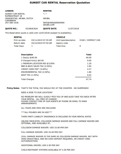 Rental Quotation - 15+ Examples, Format, Pdf | Examples