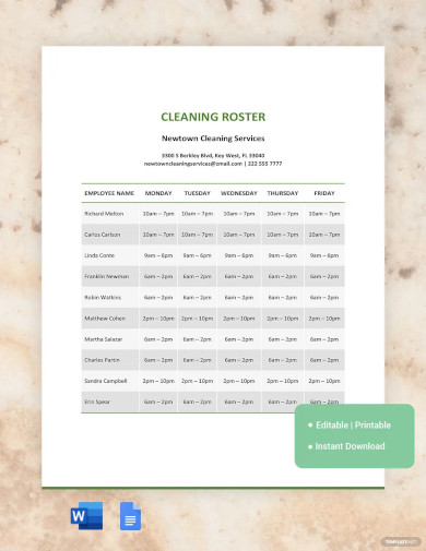 Cleaning Roster - 16+ Examples, Format, Pdf | Examples